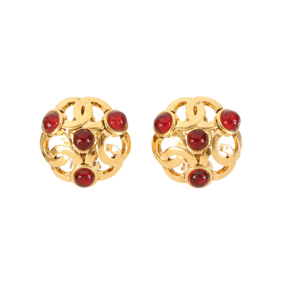 CHANEL | Jewelry | Chanel 99 Made Gripoix Triple Cc Mark Earrings Red ...